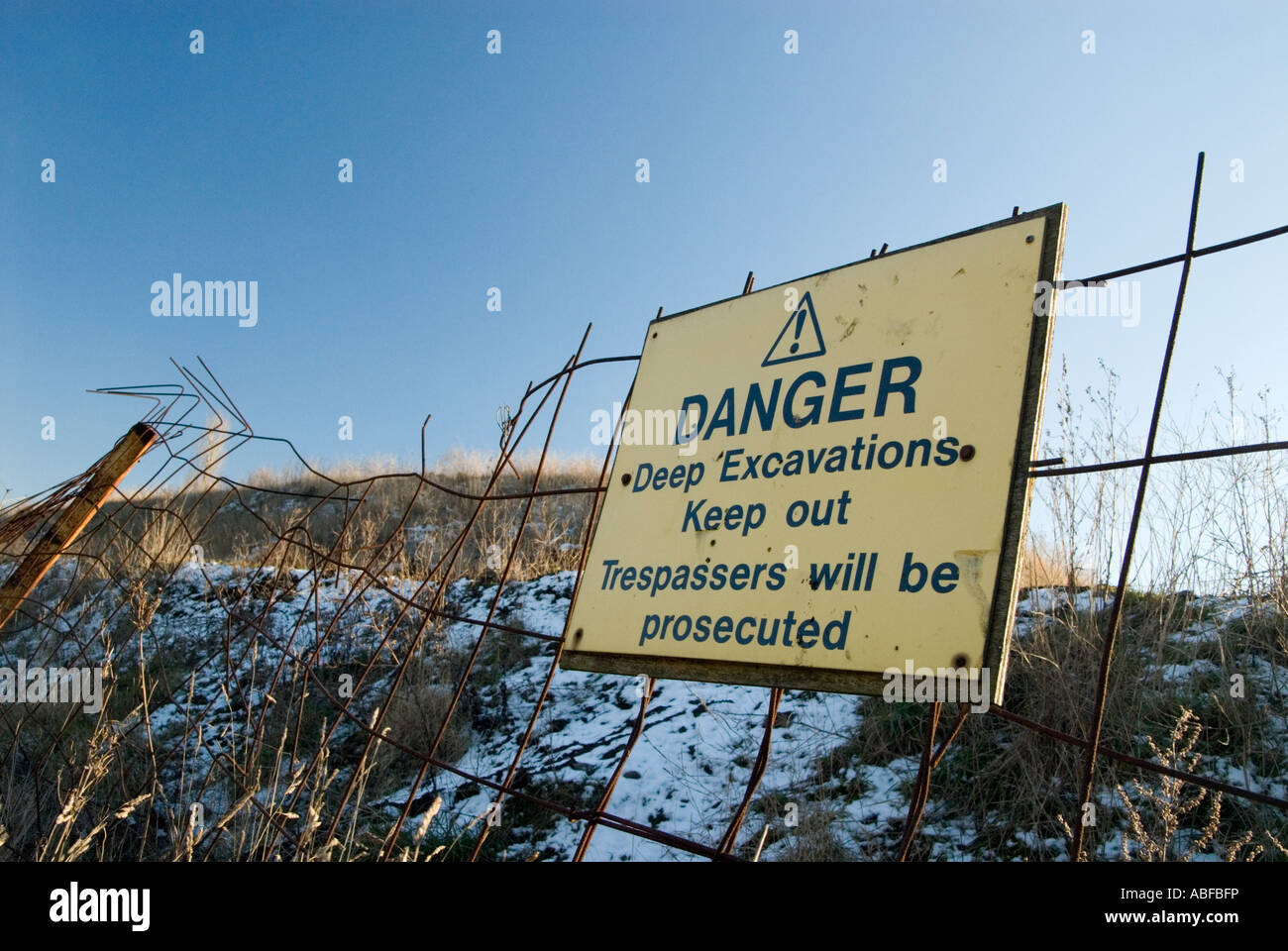 warning sign in dudley next to a deep excavation dig area Stock Photo ...