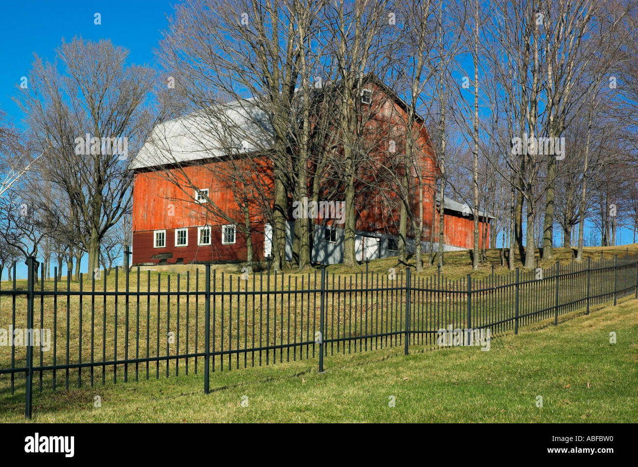 A well preserved traditional style barn on a farm in Estrie in Quebec ...