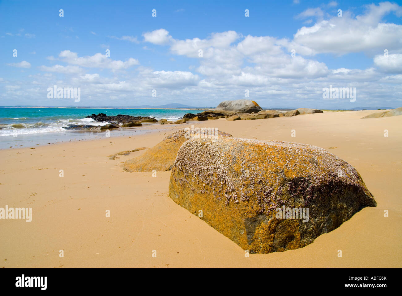 Beautiful Beach with large Granite Rocks Stock Photo - Alamy
