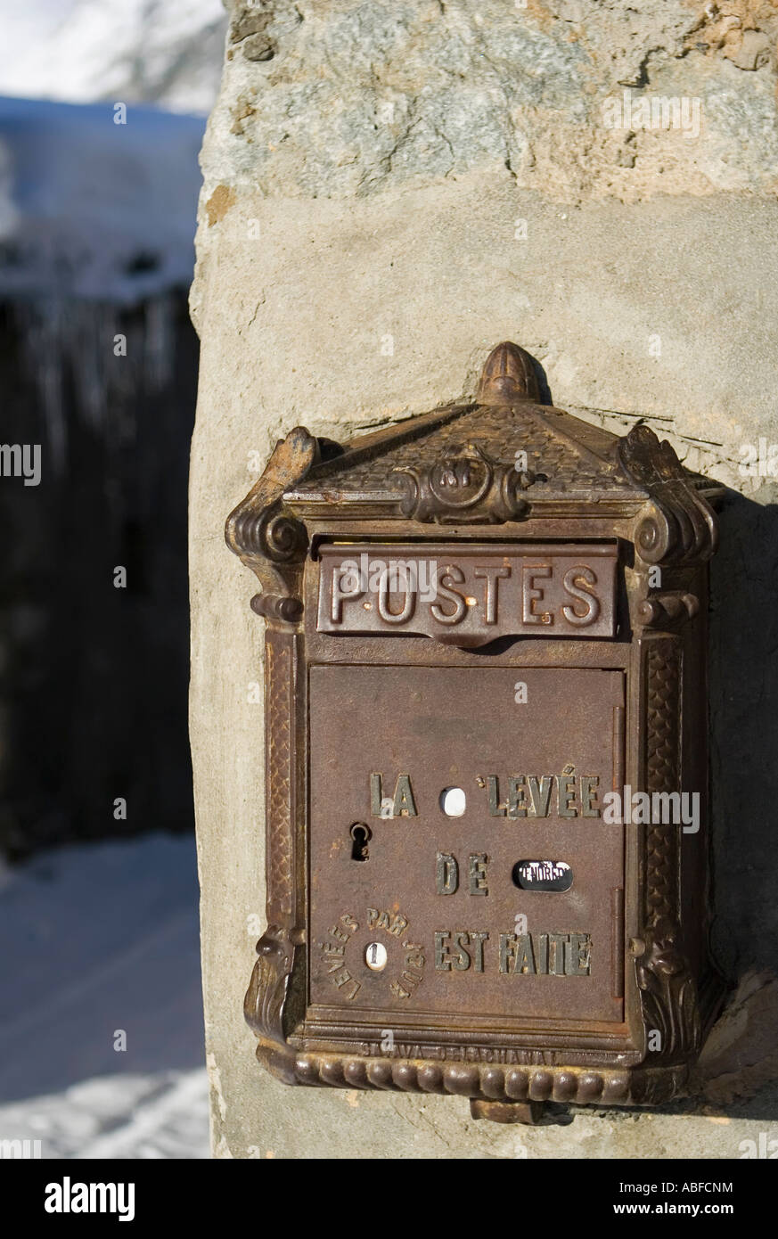 Vintage french mailbox in heritage village in the Alps, Savoy, fully ...