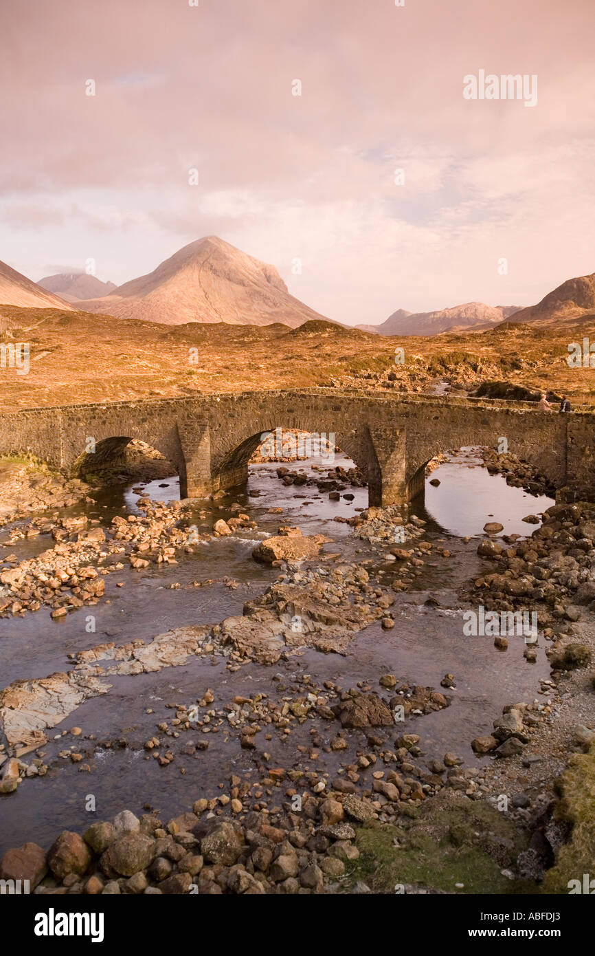 UK Scotland Isle of Skye old stone bridge over River Sligachan at foot ...