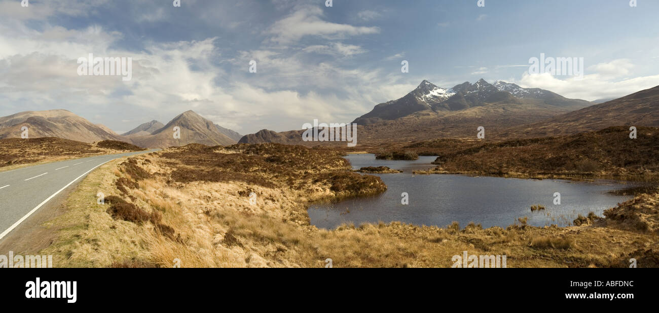 UK Scotland Isle of Skye Cuillin hills snow capped peaks loch nan ...