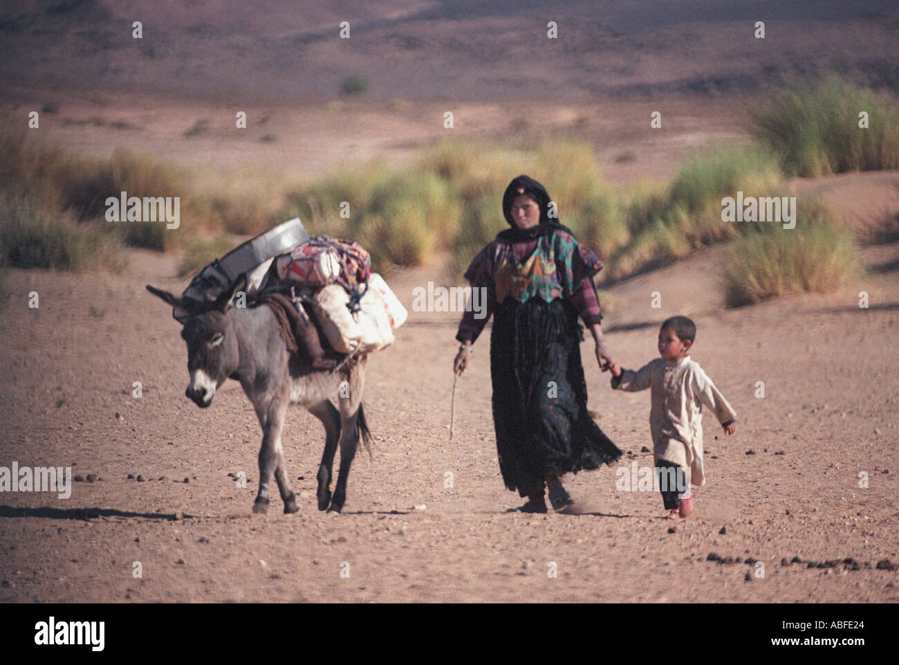 Nomad family looking for a well in the Sahara Stock Photo - Alamy
