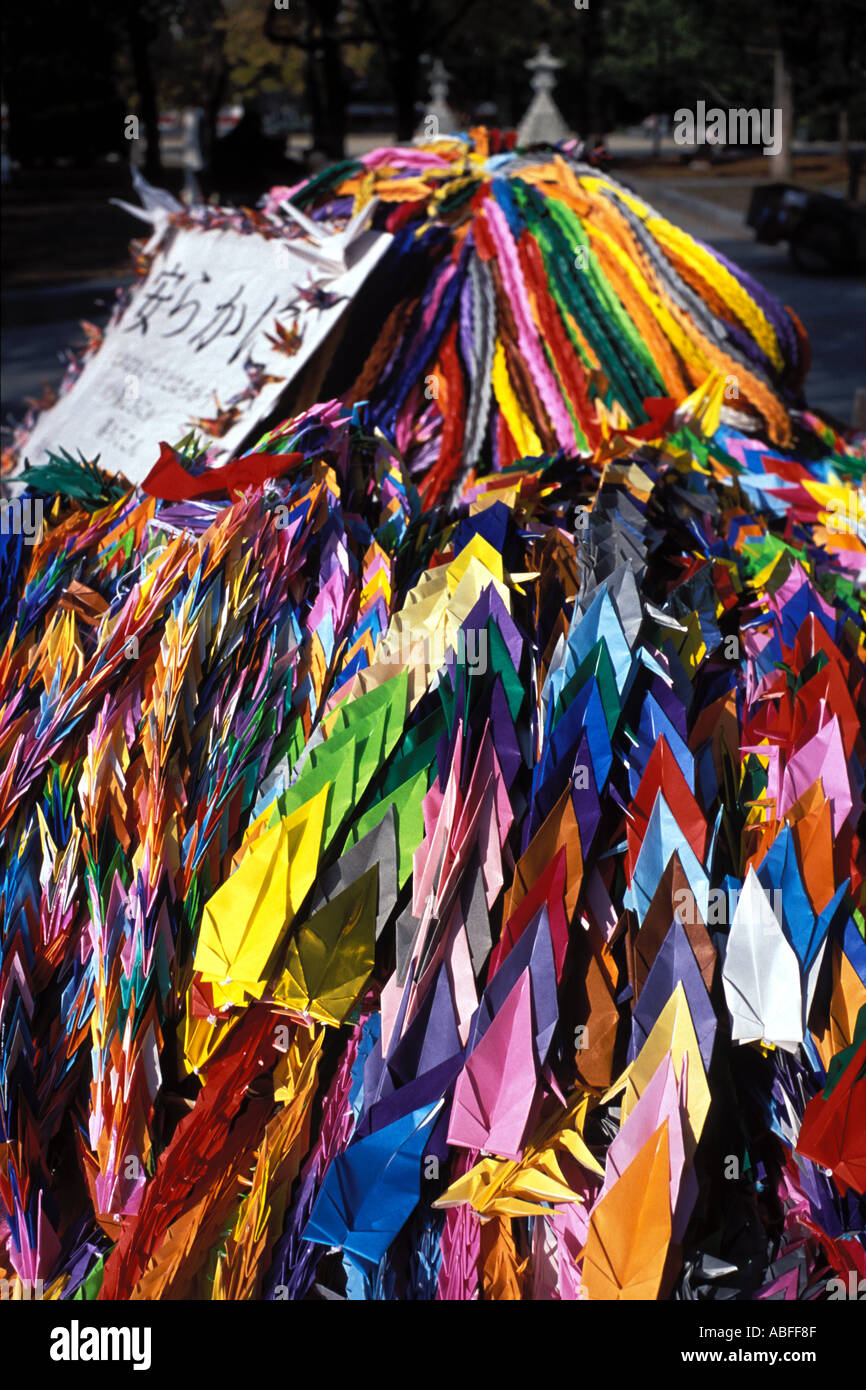 Paper cranes made by Japanese students in A Bomb Peace park Hiroshima ...