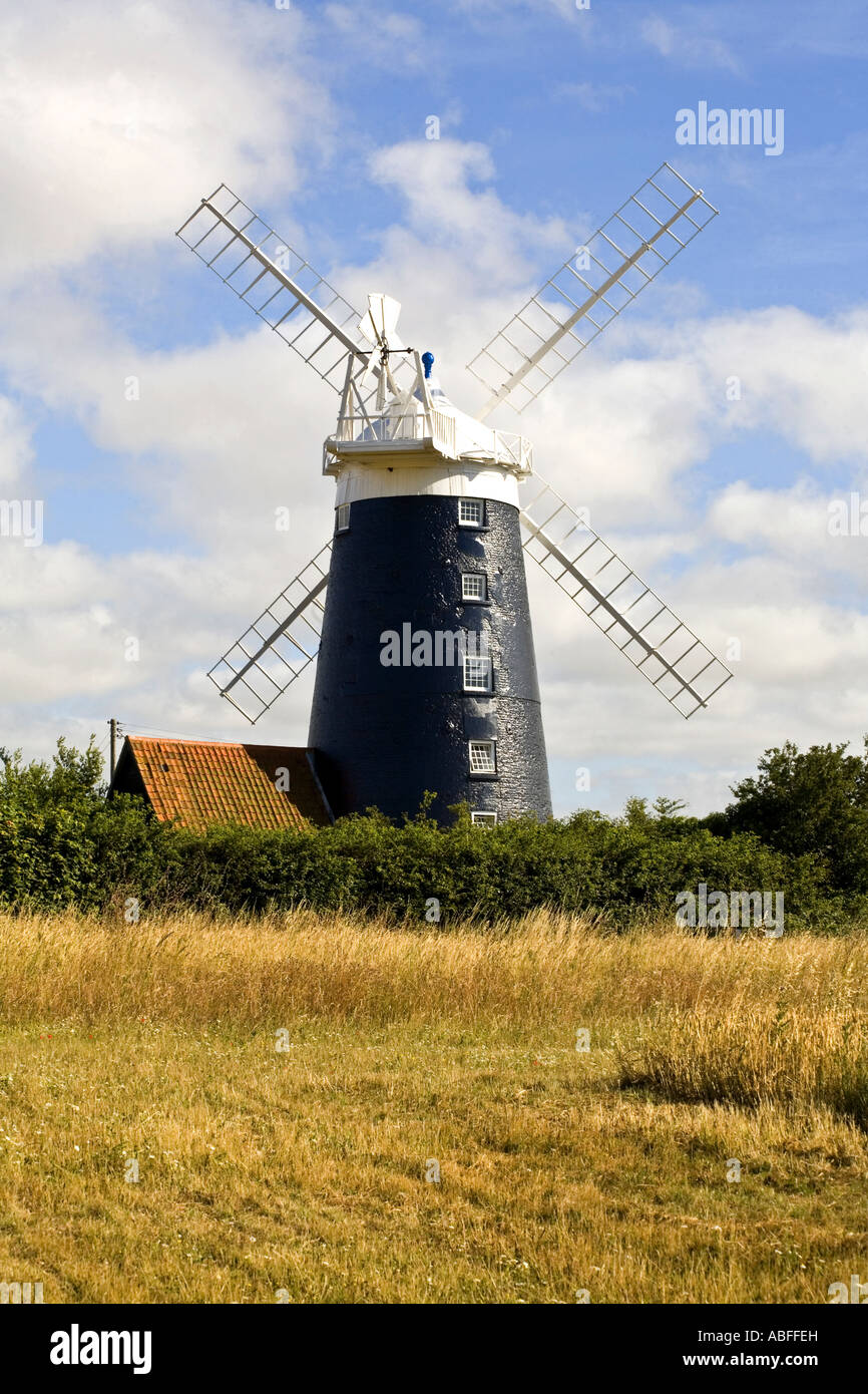 Windmill at Burnham Norton, Norfolk with blue sky and cornfields Stock ...