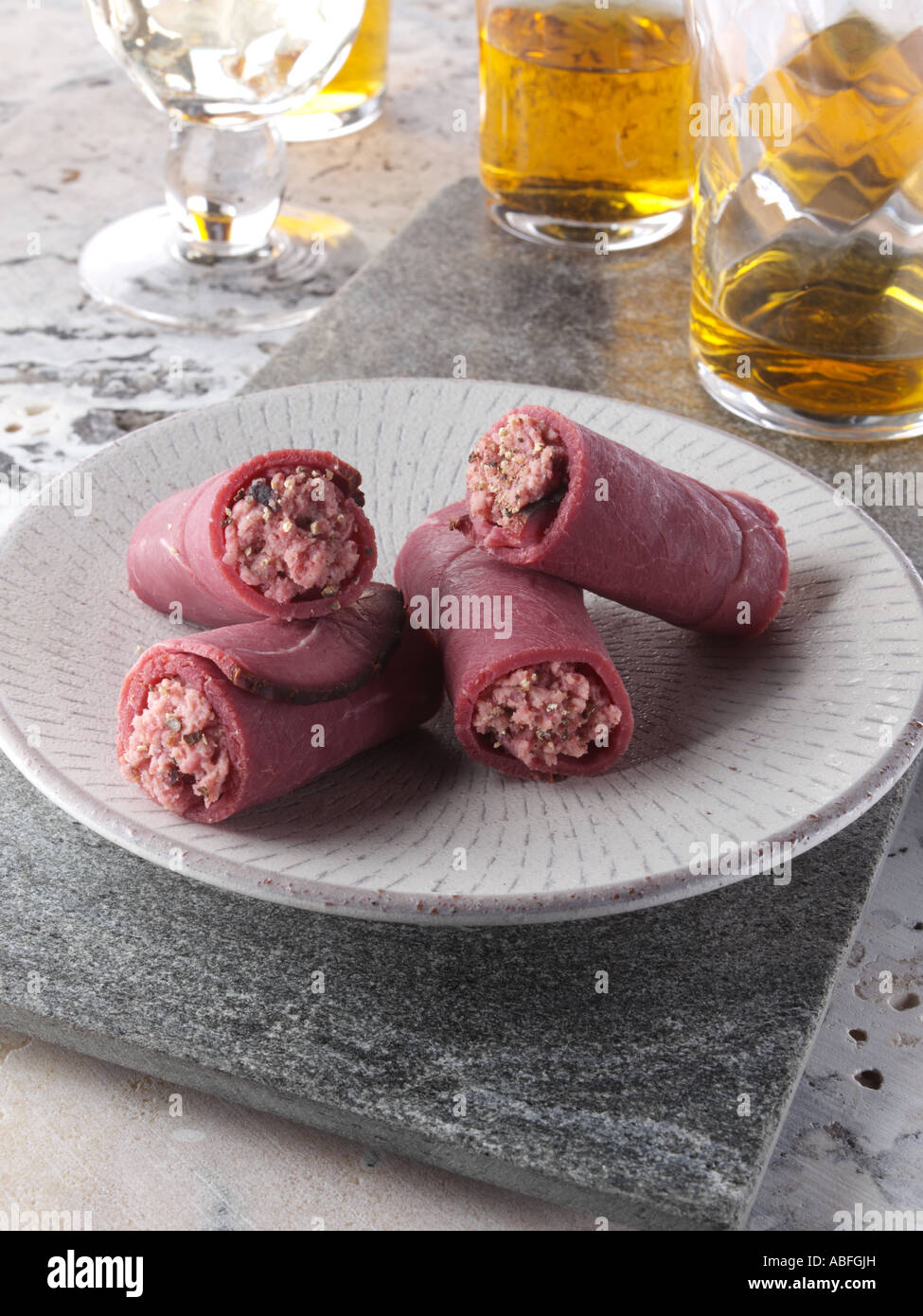 Individual venison wraps gourmet canapes hi-res stock photography and ...