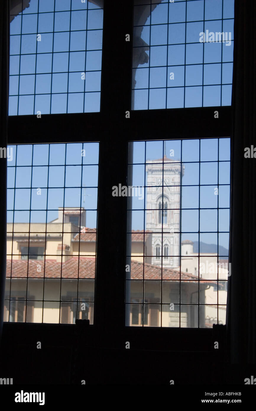 View from inside through a window of the Palazzo Vecchio, Florence ...