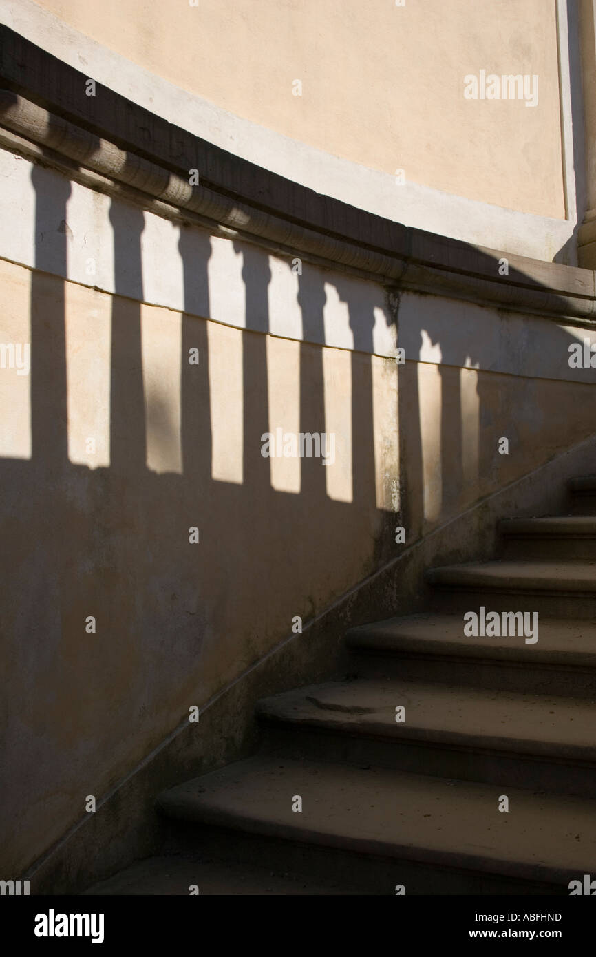 Steps and shadow of balustrade in a garden on the hills above Florence ...