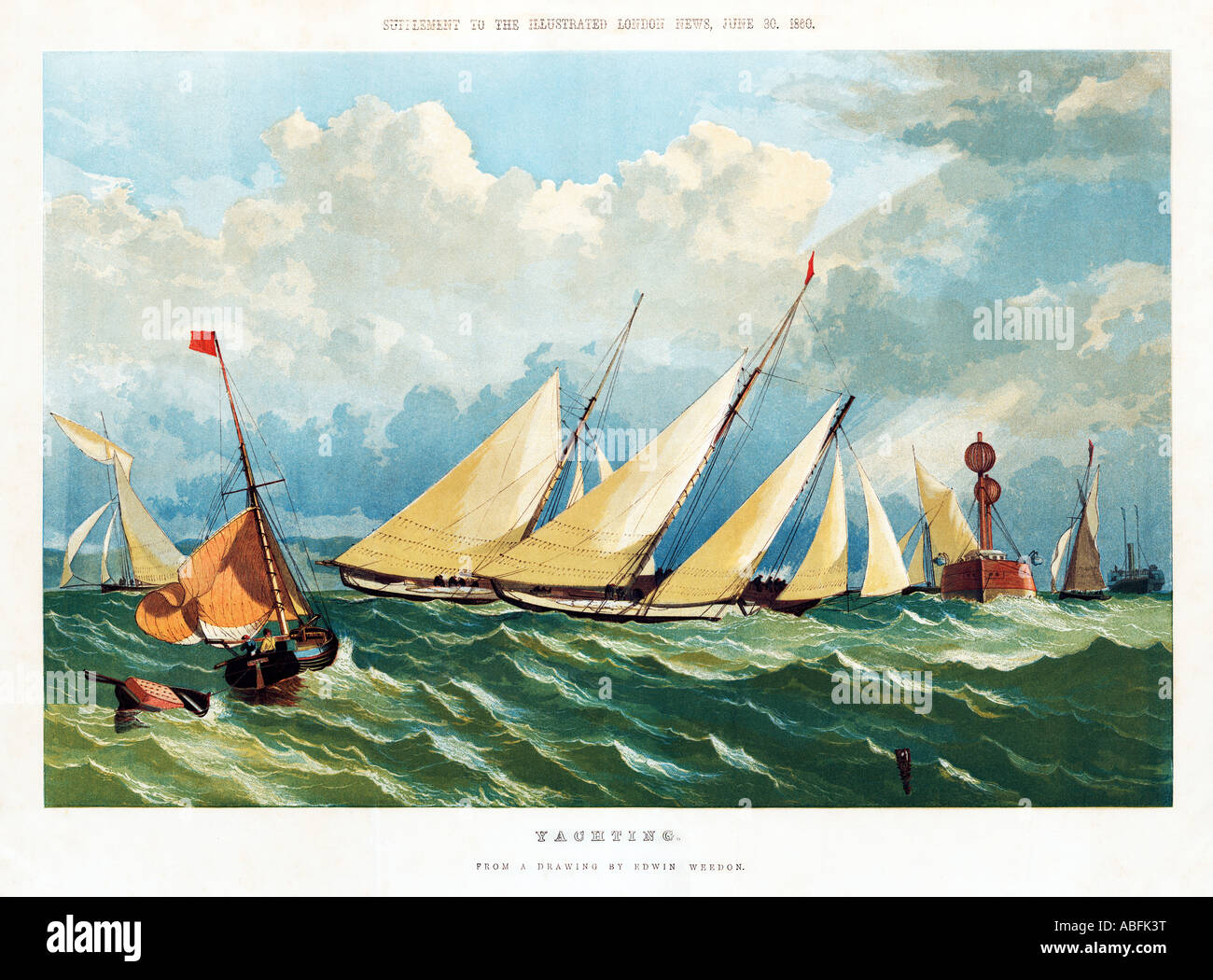 Yachting 1860 print of a Victorian yacht race perhaps sailing in the ...