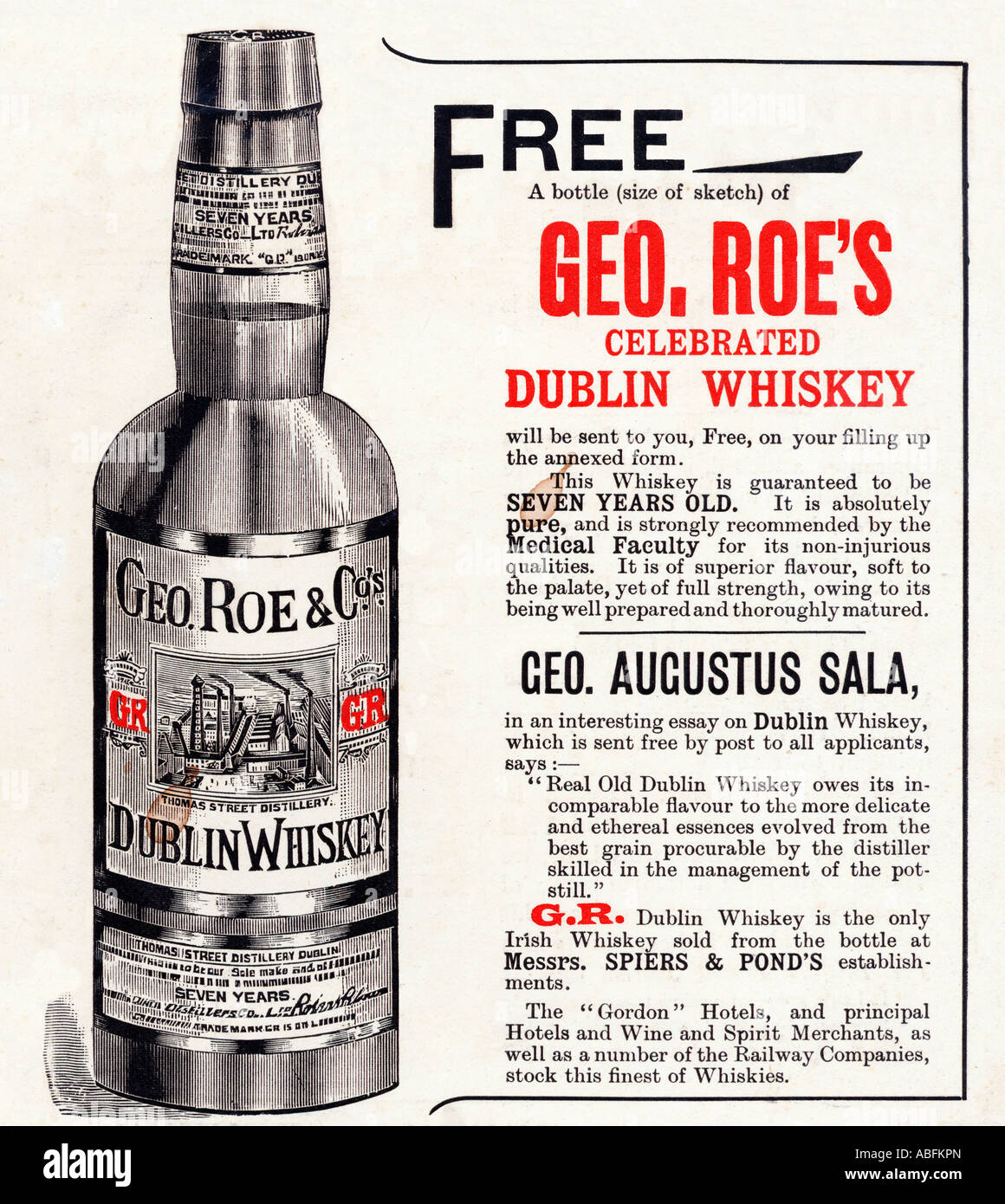 Geo Roe Dublin Whiskey 1910 advert for the celebrated whiskey offering ...