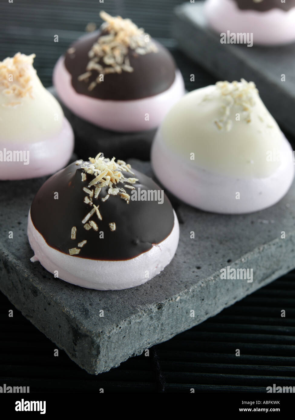 A plate of chocolate meringues canapes Stock Photo - Alamy