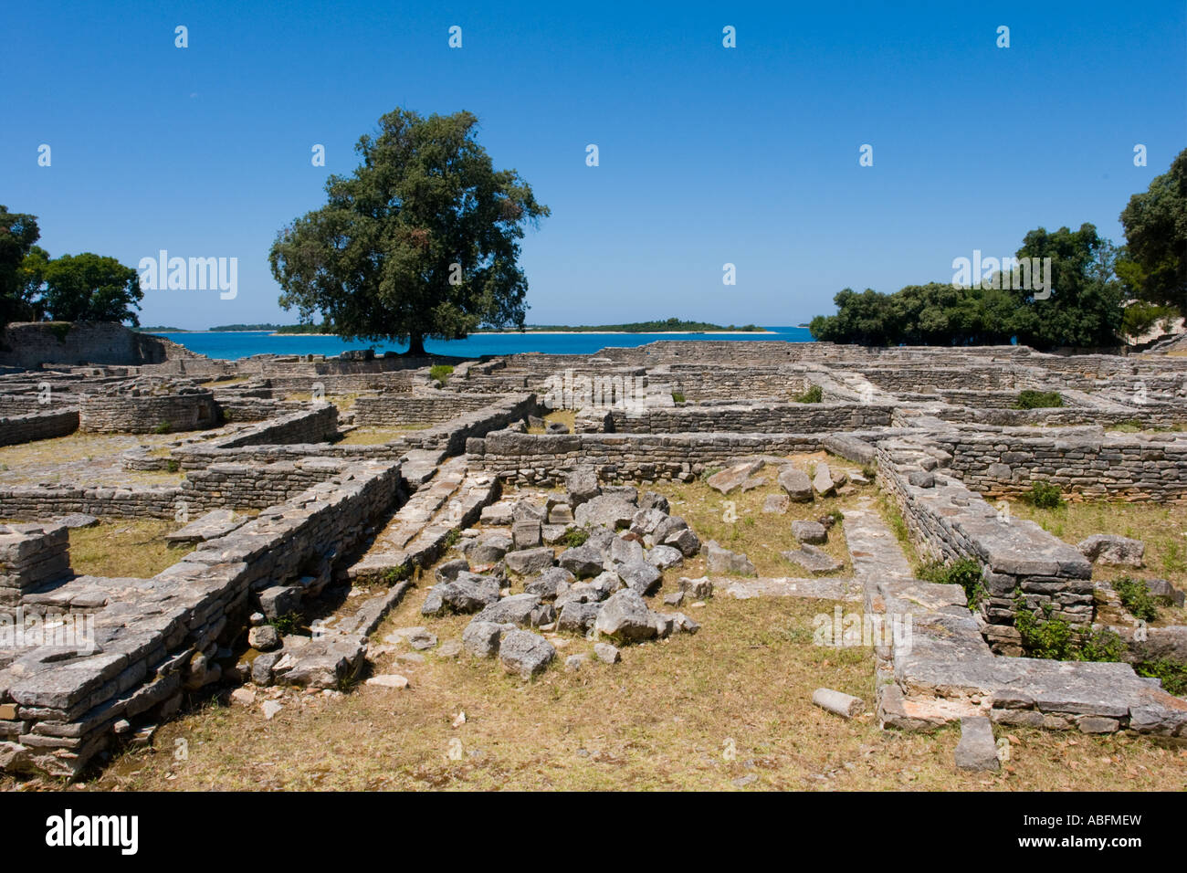 Dobrika bay ruins of byzantine castle on Brioni islands, Veliki Brijun ...