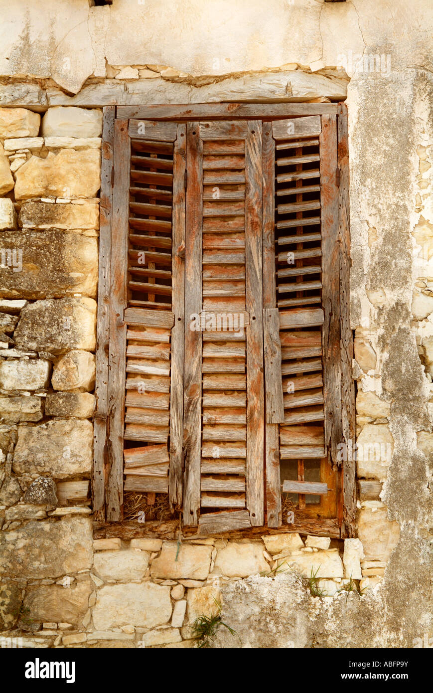 slatted shutter window stone sun bleached Cyprus Mediterranean ruin ...