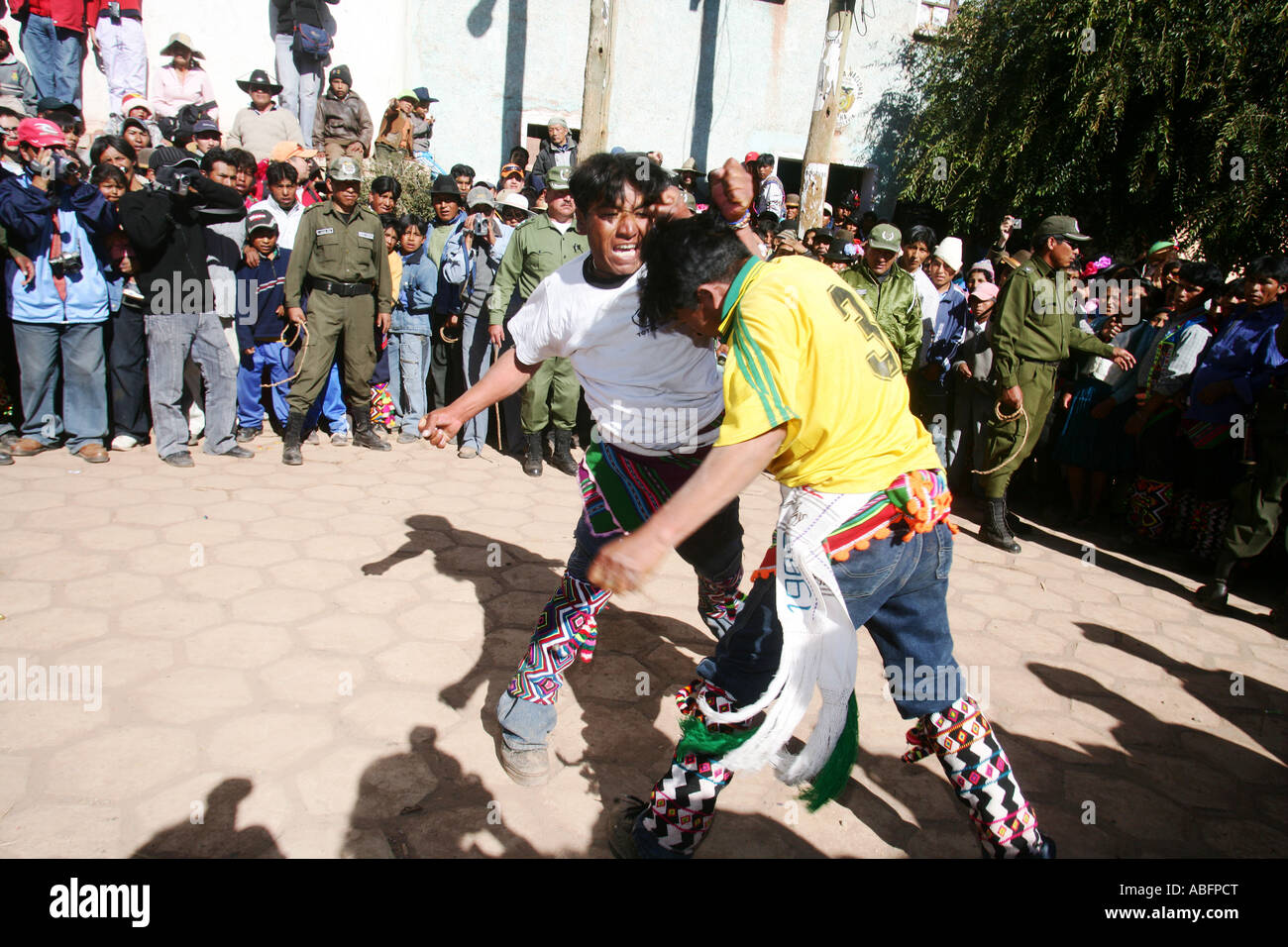 The annual intervillage fist fighting festival known as Tinku in Macha ...