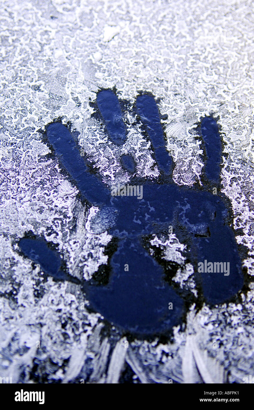 ice icy iced winter window colour color wintry handprint palm freeze ...