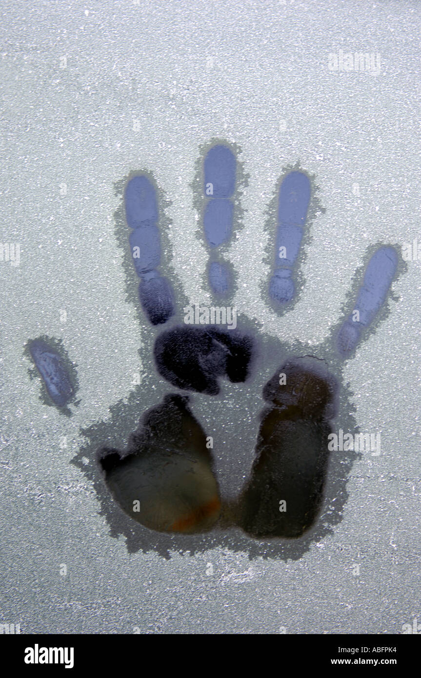 ice icy iced winter window colour color wintry handprint palm freeze ...
