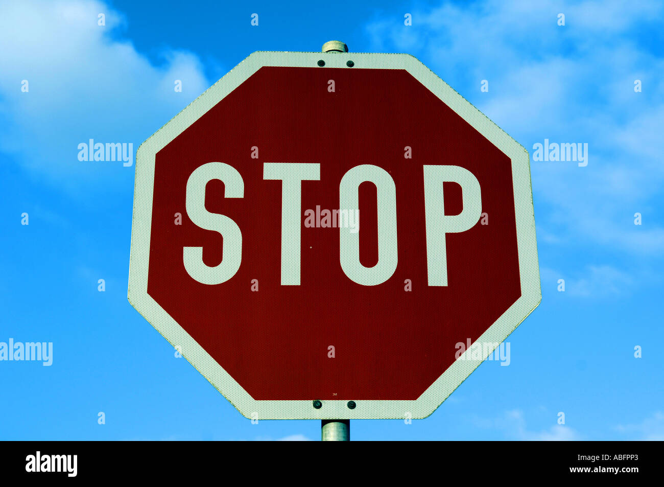blue sky stop sign horizontal bright colour color traffic signal red ...