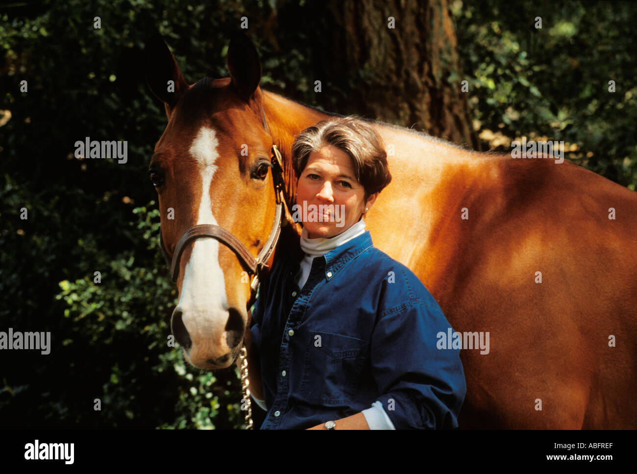 A woman poses with her pet thoroughbred horse Stock Photo - Alamy