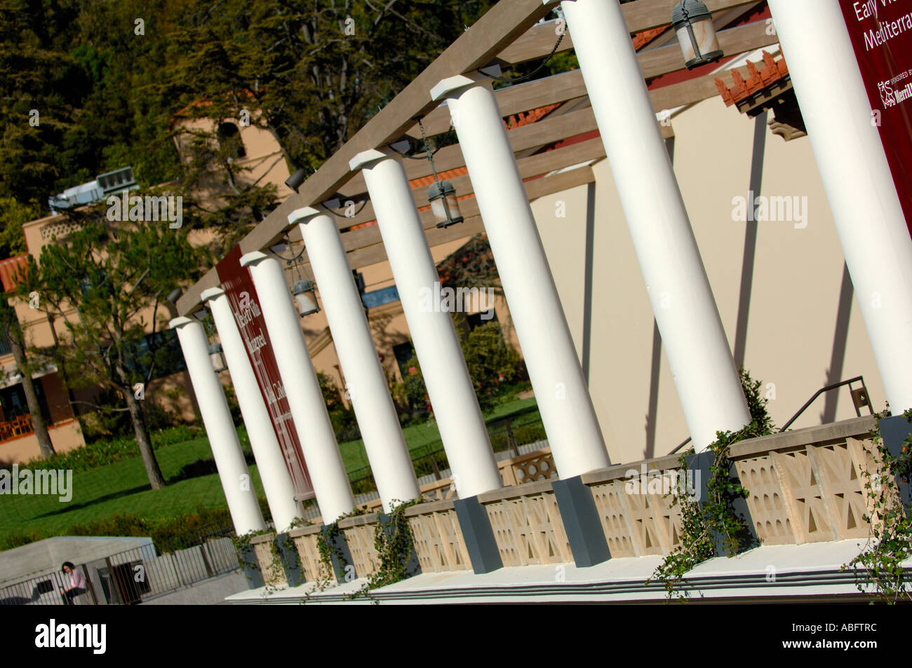 Columns outside the galleries main entrance at the Getty Villa, Malibu ...