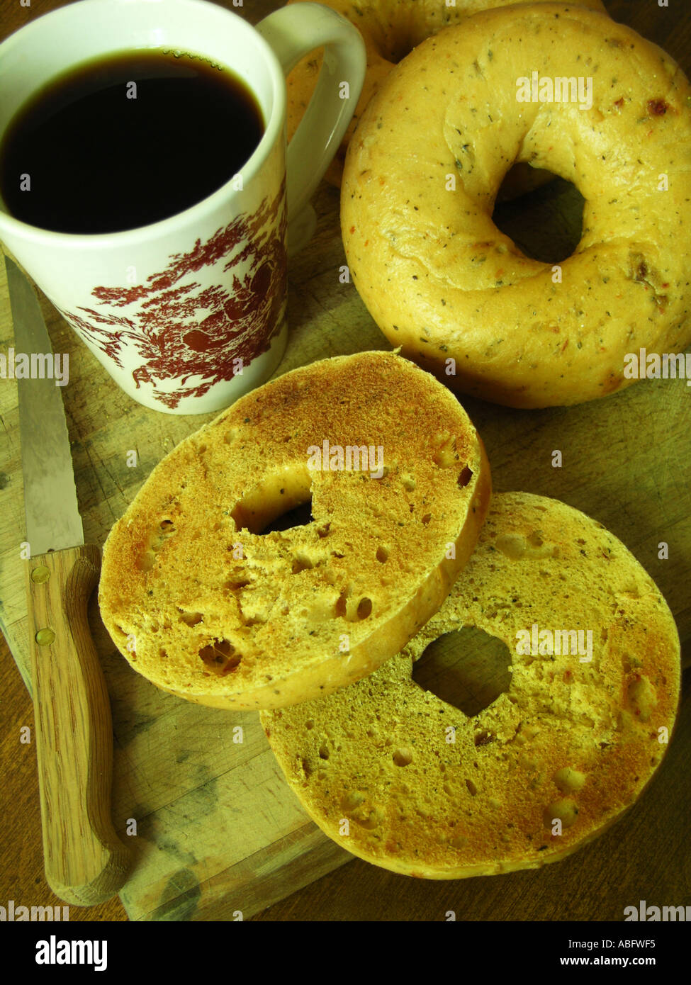 Bagel and Coffee Breakfast Stock Photo - Alamy