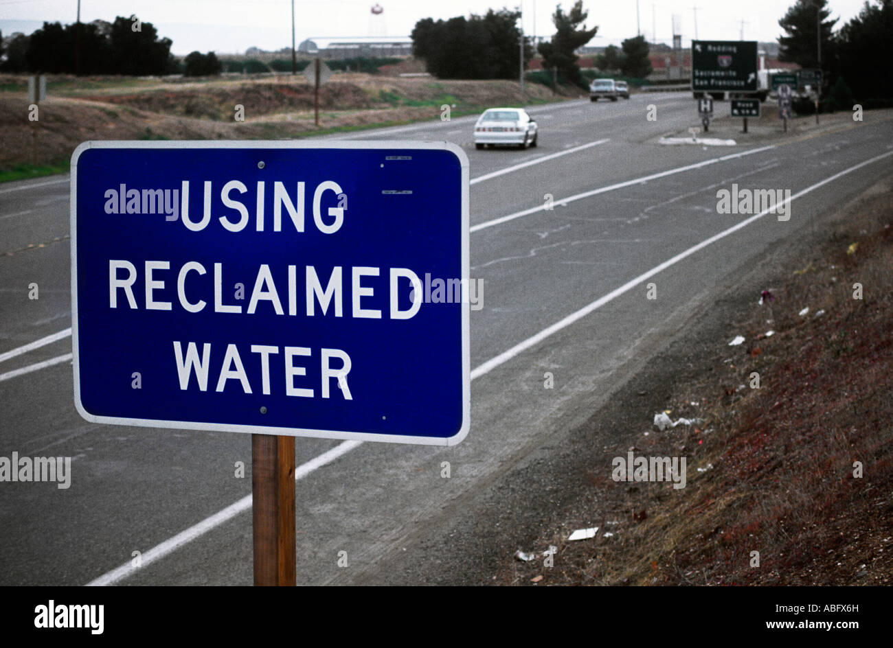 Information sign about reclaimed water by highway Stock Photo - Alamy
