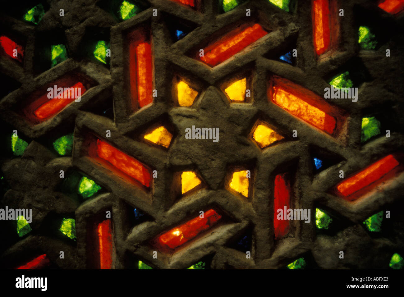 Star pattern in stained glass, Jain Temple, Palitana, Gujarat, India ...