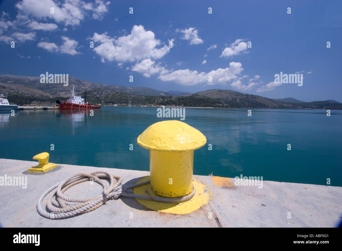Argostoli Harbour ferry Port is capital of Kefalonia Stock Photo - Alamy