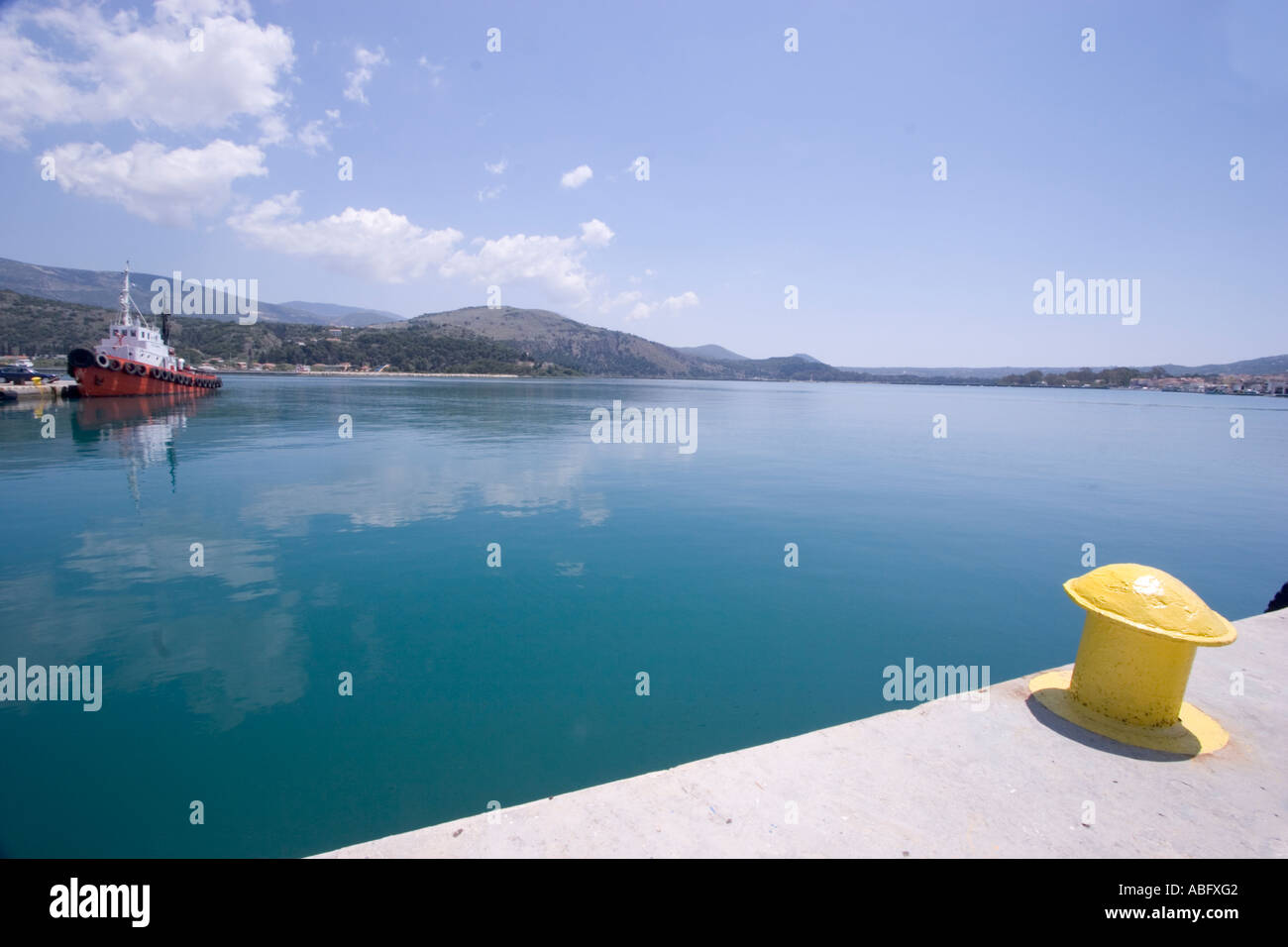 Argostoli Harbour ferry Port is capital of Kefalonia Stock Photo - Alamy