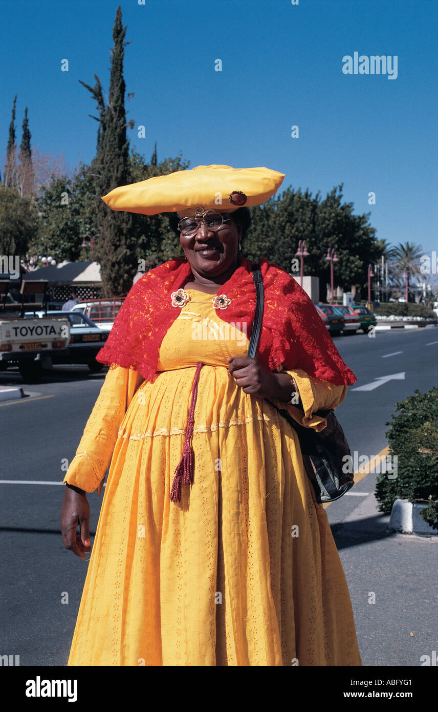 Herero lady in traditional dress on Independence Avenue Windhoek ...