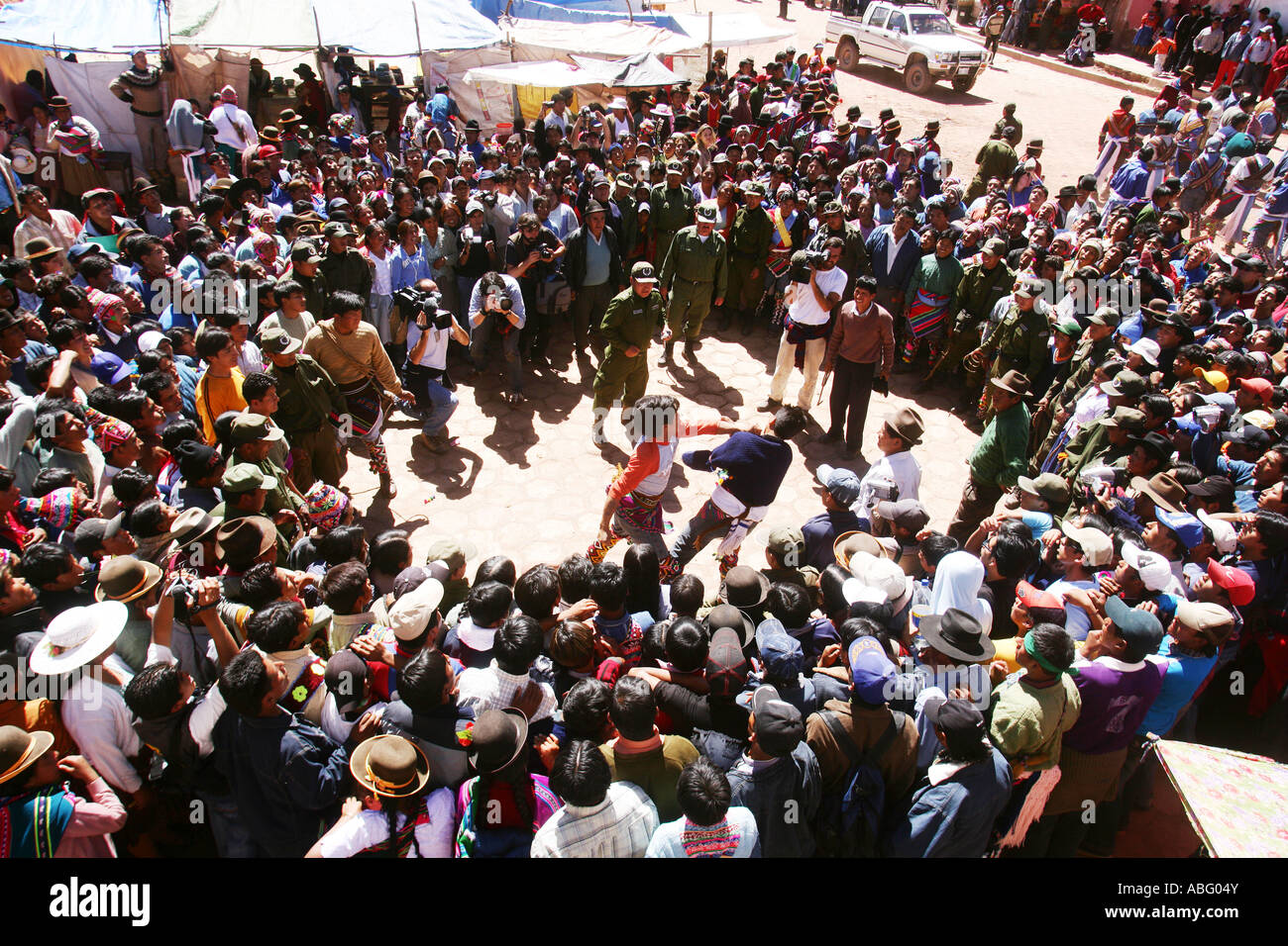 The annual intervillage fist fighting festival known as Tinku in Macha ...