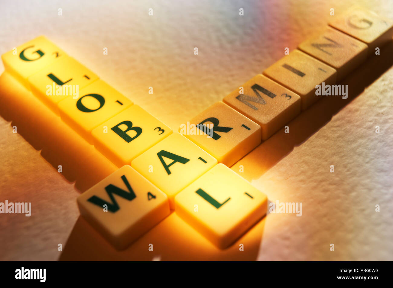 SCRABBLE BOARD GAME LETTERS SPELLING THE WORDS GLOBAL WARMING Stock ...