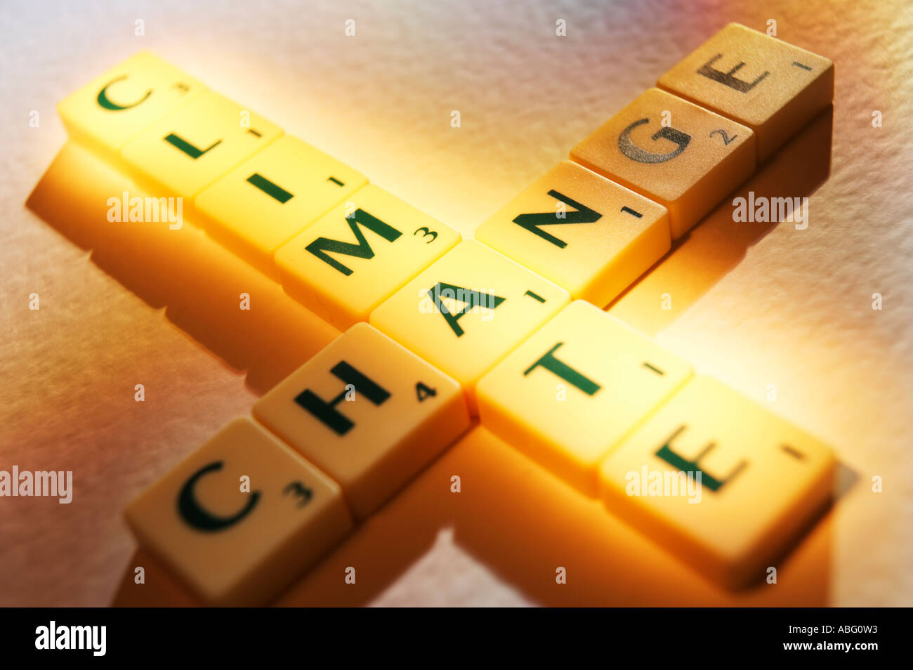 SCRABBLE BOARD GAME LETTERS SPELLING THE WORDS CLIMATE CHANGE Stock ...