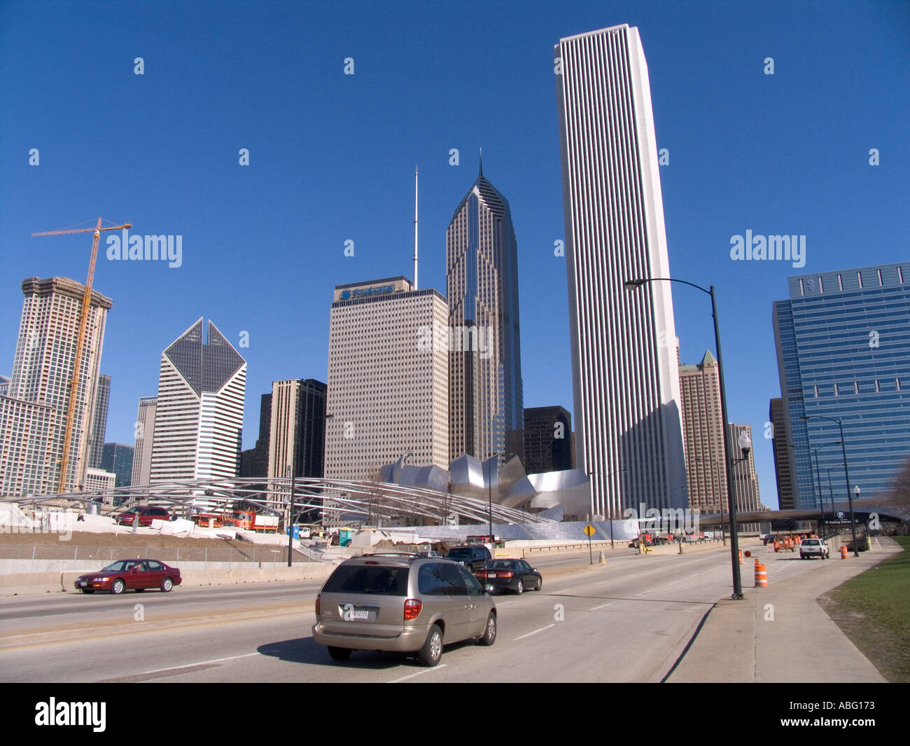 Columbus Drive and Pritzker Pavilion under construction Downtown ...
