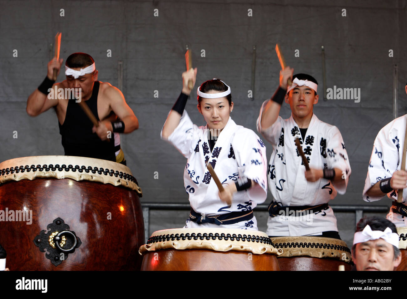 Japanese Taiko Drummers group from Tokio perform at the Hamburg Harbor ...