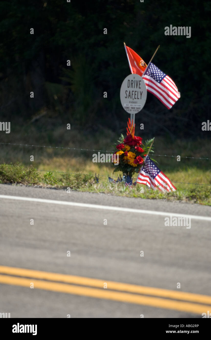 Drive Safely roadside memorial for automobile accident victim ...