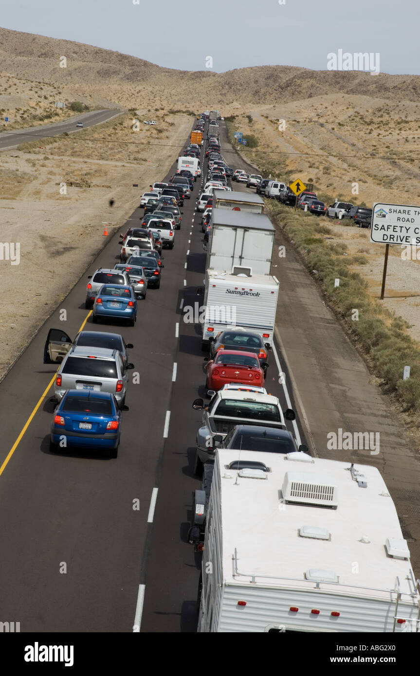 Traffic at a stand still on closed Interstate 15 Freeway on the way to ...