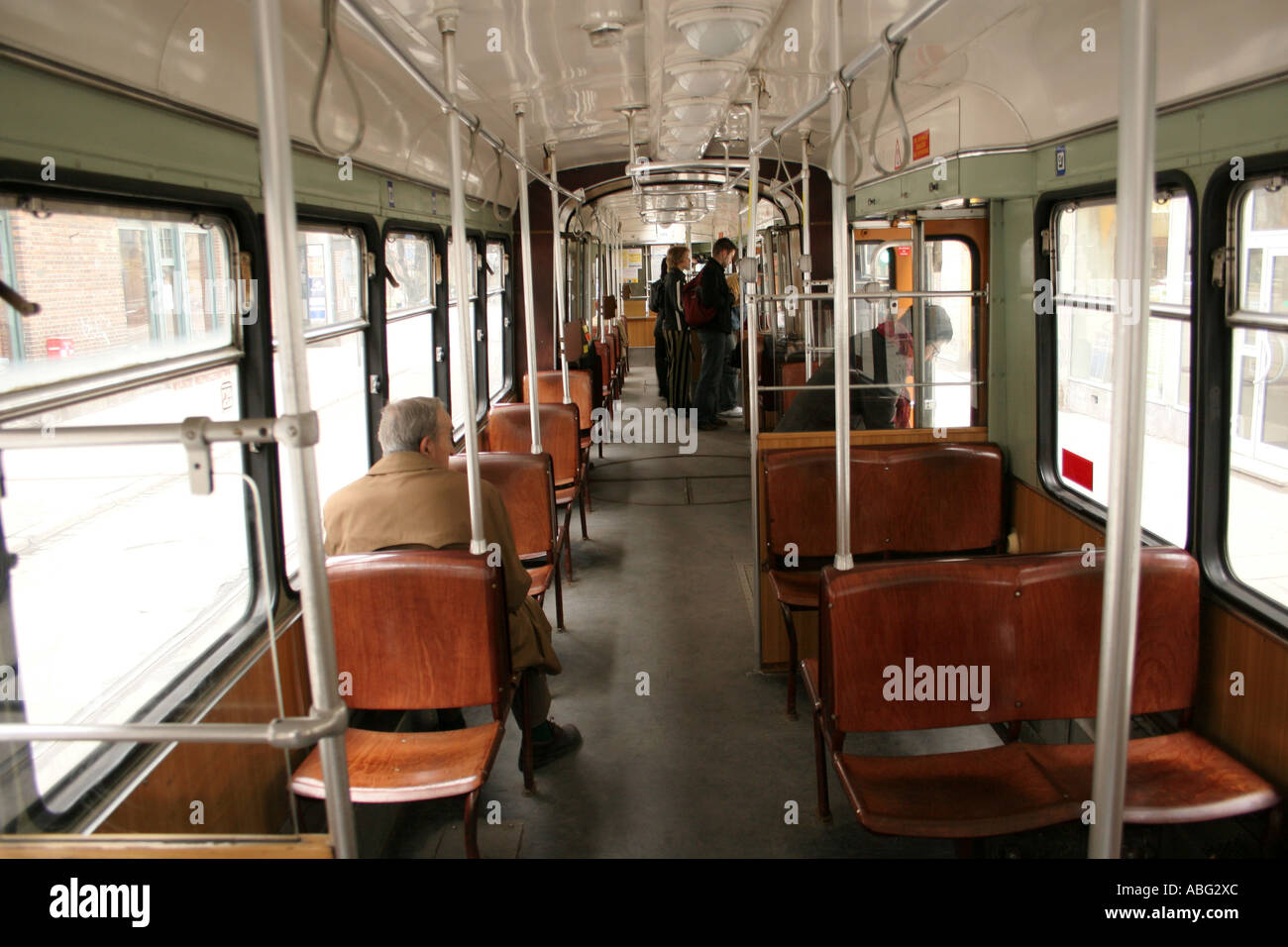 Inside a tram in Krakow Stock Photo - Alamy