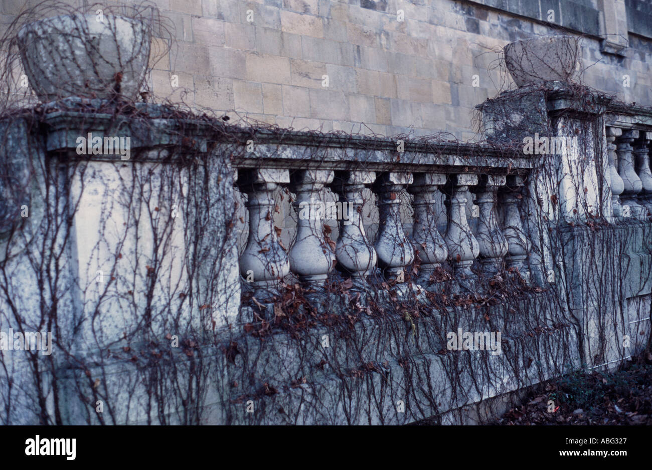 Stone balustrade - wall of Parade Gardens Bath Spa, Somerset, England ...