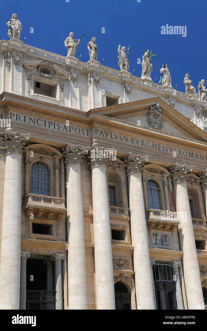 Vertical detail of Facade of St Peters Papal Basilica in Rome Italy ...