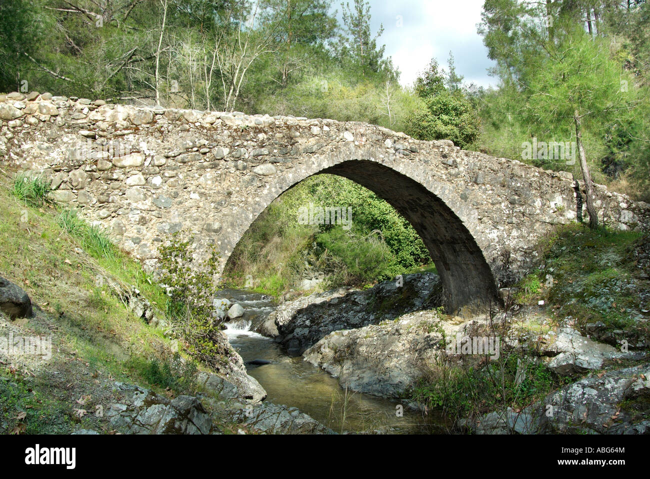 Venetian stone bridge Cyprus troodos mountain Mediterranean Europe ...