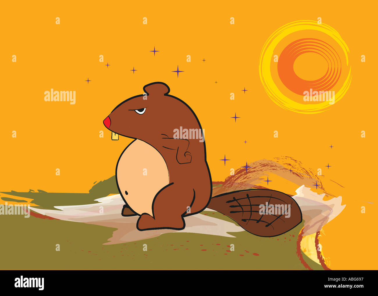 Illustration of a Cartoon Beaver Stock Photo - Alamy