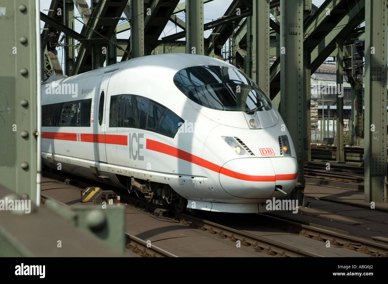 High Speed ICE Train Leaving Koln Central Station on Steel Bridge Stock ...