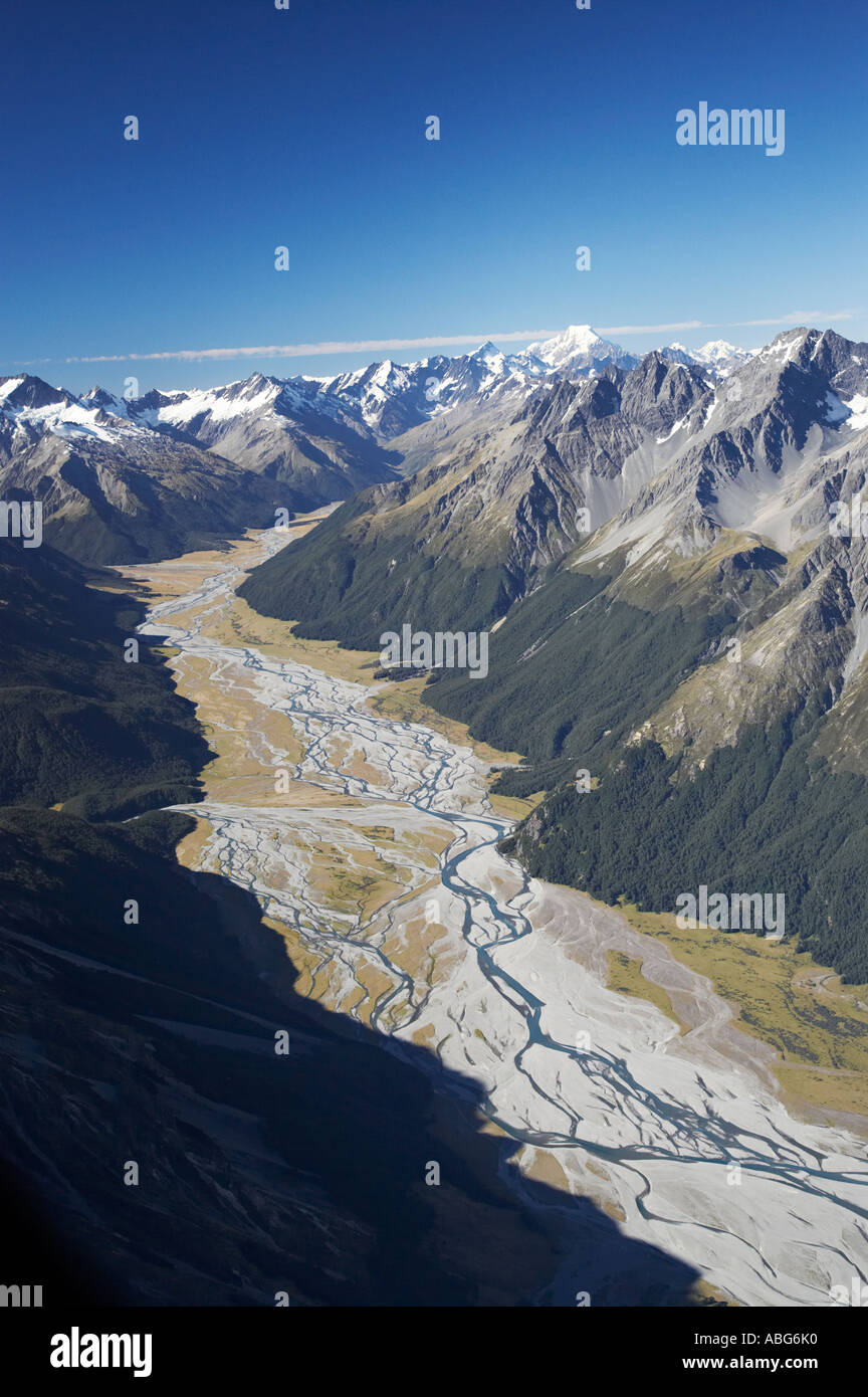 Hopkins River and Aoraki Mt Cook South Island New Zealand aerial Stock ...