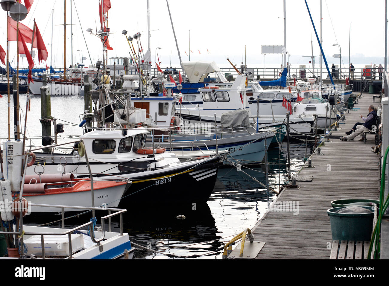 Fisher boats are seen at floating dock in port of Heikendorf, Germany ...