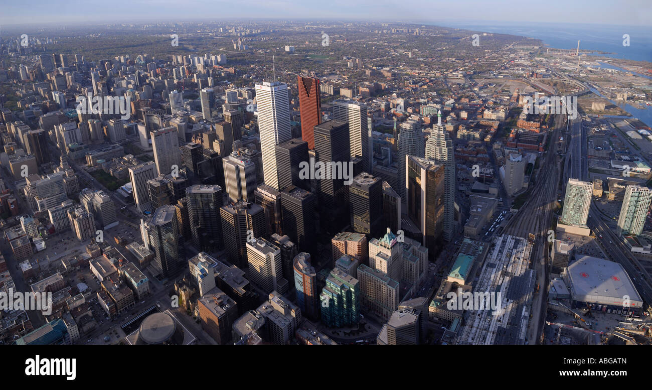 Panoramic aerial view of downtown highrises and Toronto East financial ...