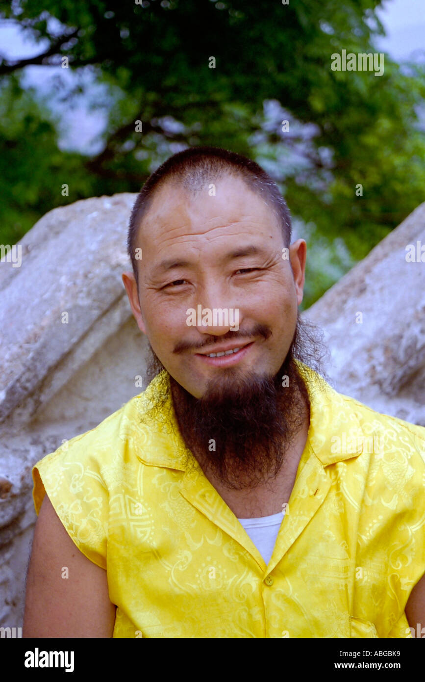 Portrait of monk with long beard at Swayambhounath in Kathmandu Valley ...