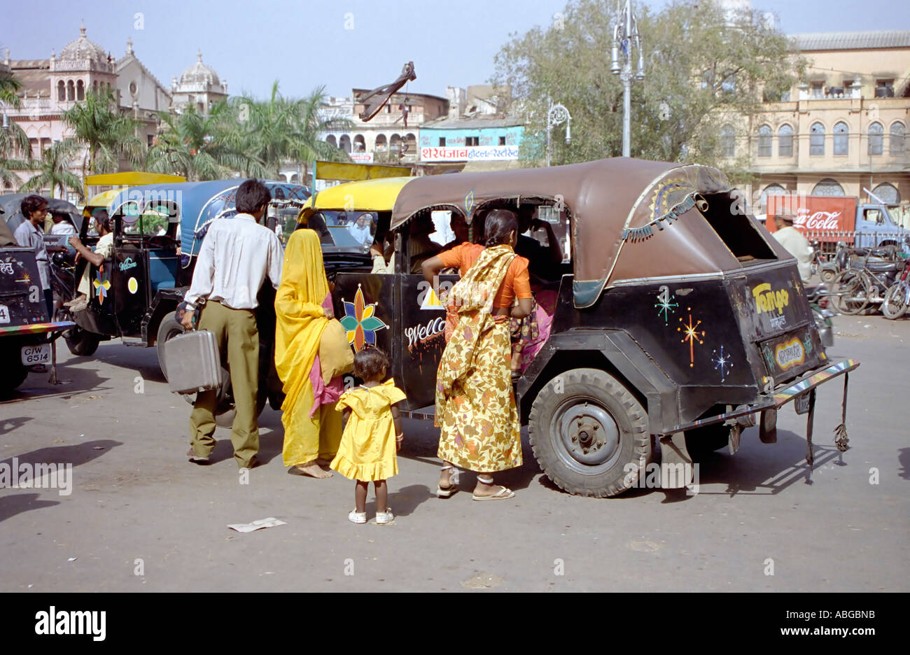Gwalior Northern India typical street scene with people gathering ...