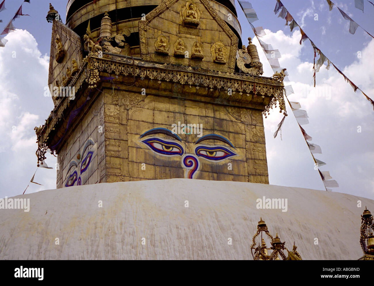 Harmika painted eyes of Buddha on the stupa of Swayambhounath in ...
