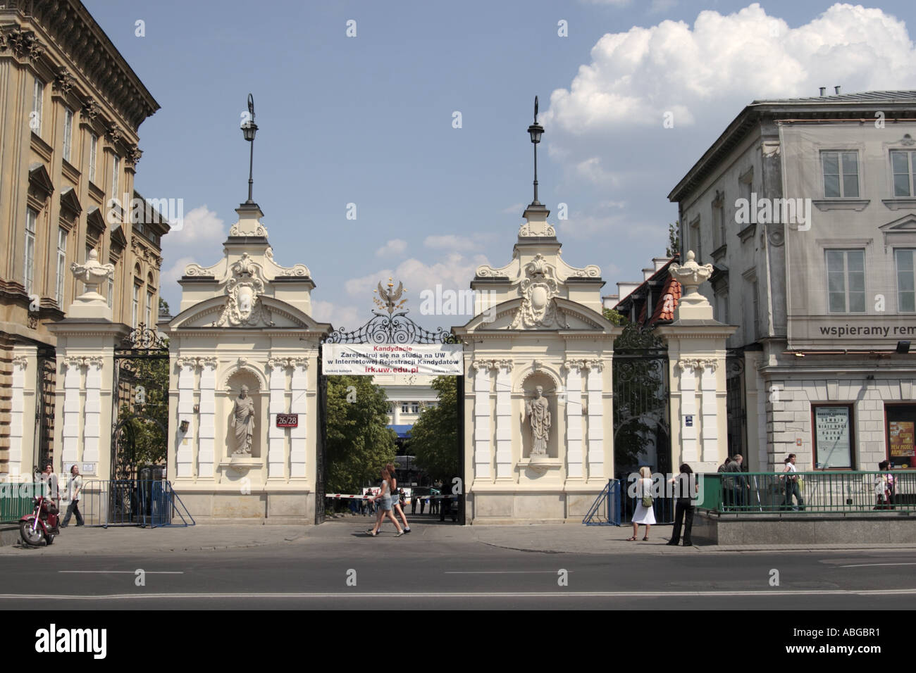 Main entrance gates to the Royal University in the old town of Warsaw ...