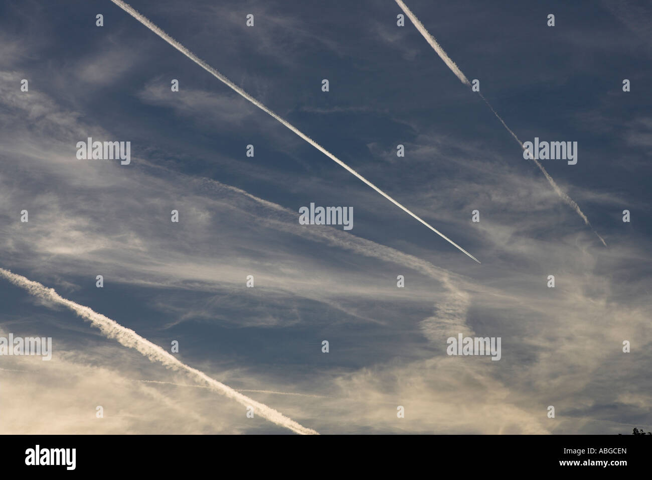 Vapour trails in the sky Stock Photo - Alamy